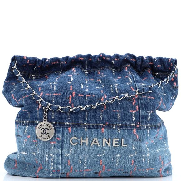 CHANEL | Bags | Chanel 22 Chain Hobo Denim With Sequins Medium Blue ...